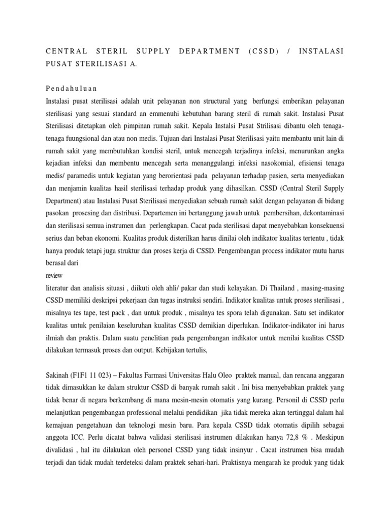 Bukti Alur Atau Denah Ruang CSSD Atau Unit Sterilisasi | PDF