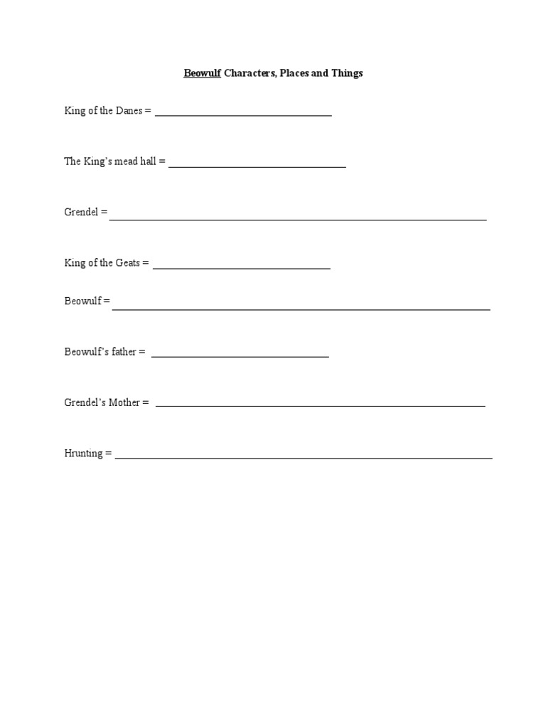 Beowulf Characters and Locations Guide | PDF