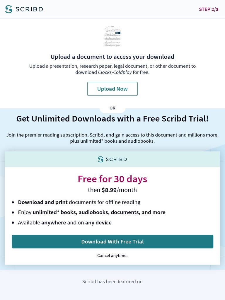 Free For 30 Days: Get Unlimited Downloads With A Free Scribd Trial ...