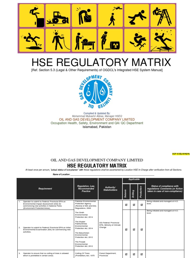 OGDCL's Regulatory Matrix (Rev#04) | PDF | Environmental Impact ...