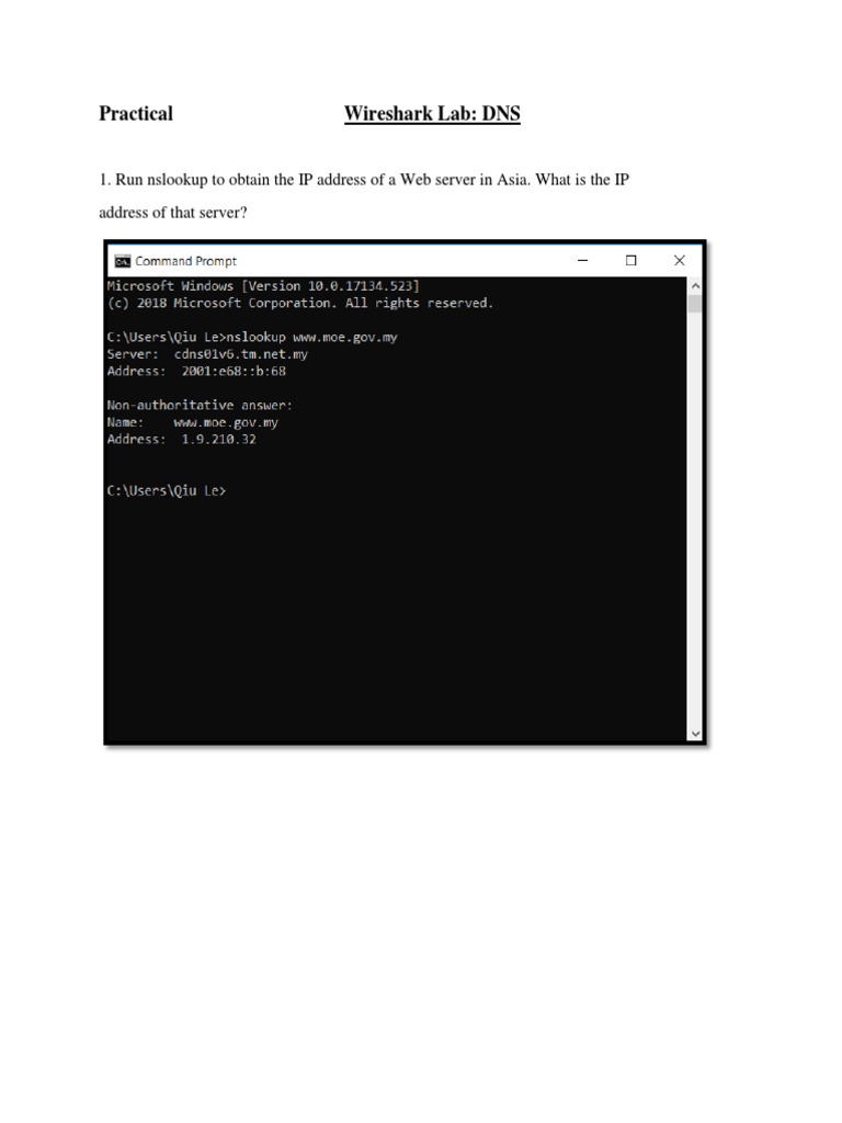 Practical Wireshark Lab Dns Pdf Domain Name System Port Computer Networking 