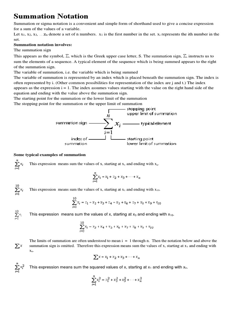 Understanding Summation Notation | PDF | Summation | Mathematical Notation