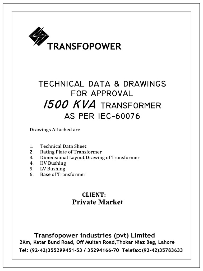 1500 Kva Technical Submittal | PDF | Transformer | Electricity
