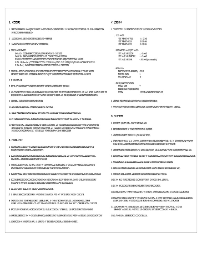 Structural General Notes for Foundation | PDF | Concrete ...