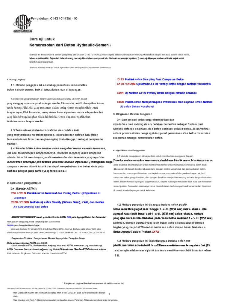 ASTM C143 Slump Test PDF - En.id | PDF