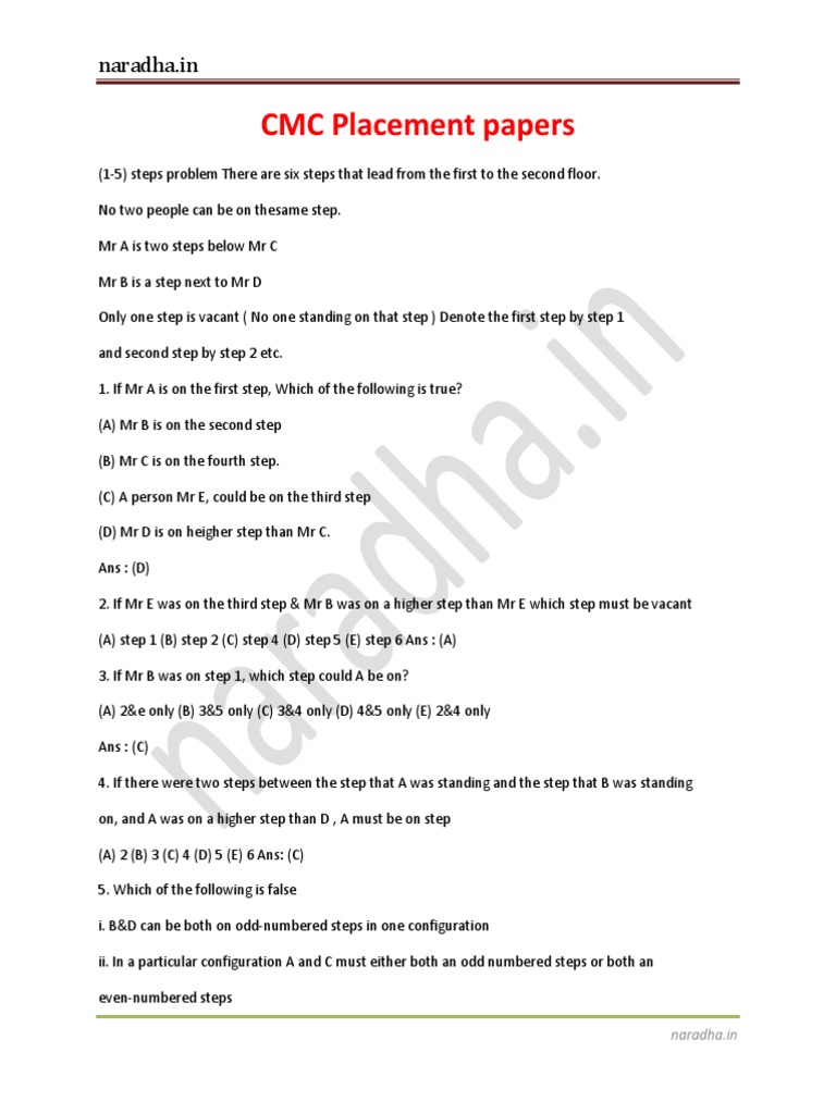 CMC Placement Papers: Naradha - in | PDF | Area | Elementary Mathematics