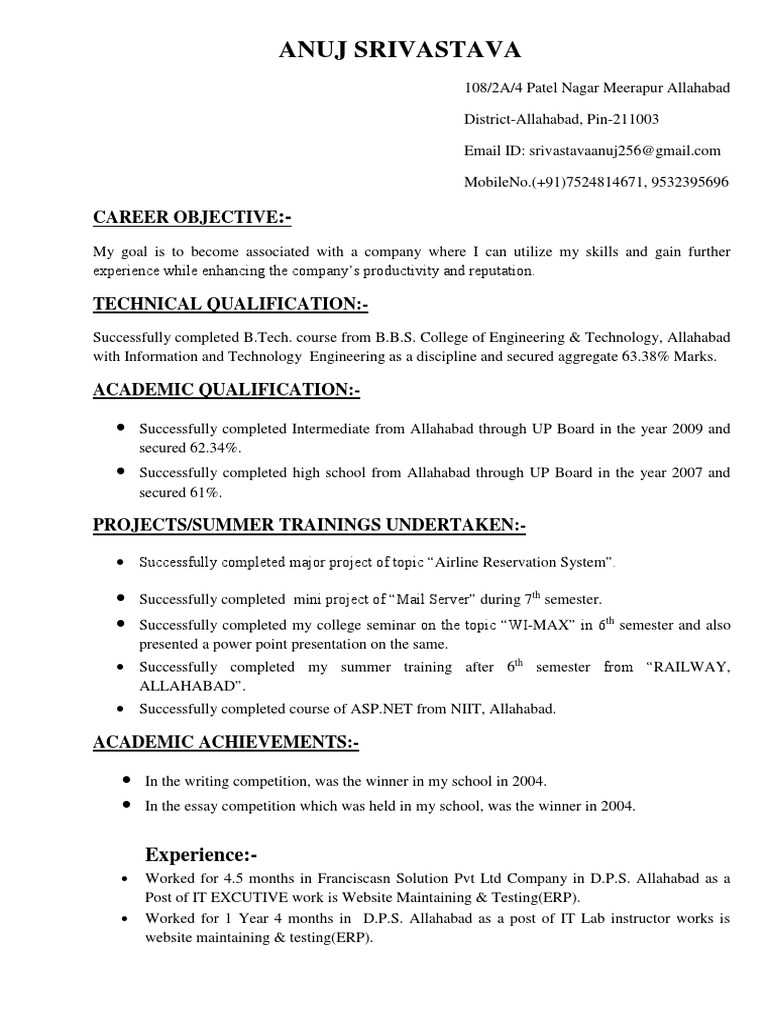 Cv-Anuj Srivastava | PDF | Behavior Modification | Cognition