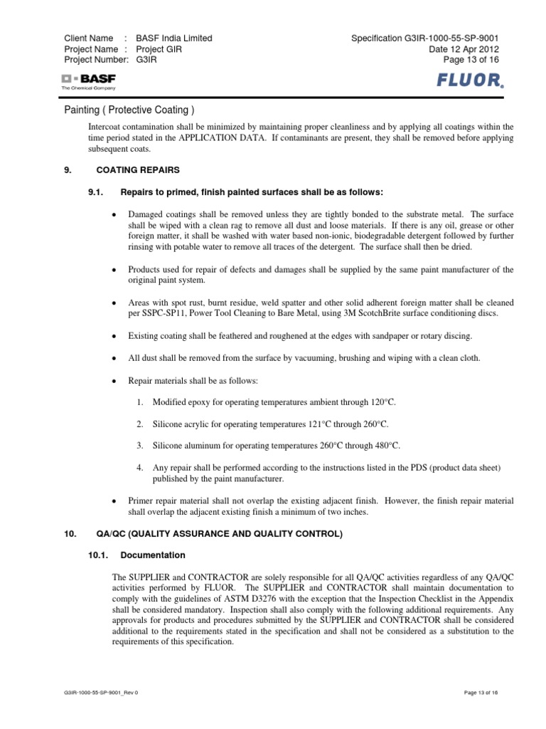 A Guide For FLUOR & BASF Painting Specification of Typical Storage ...