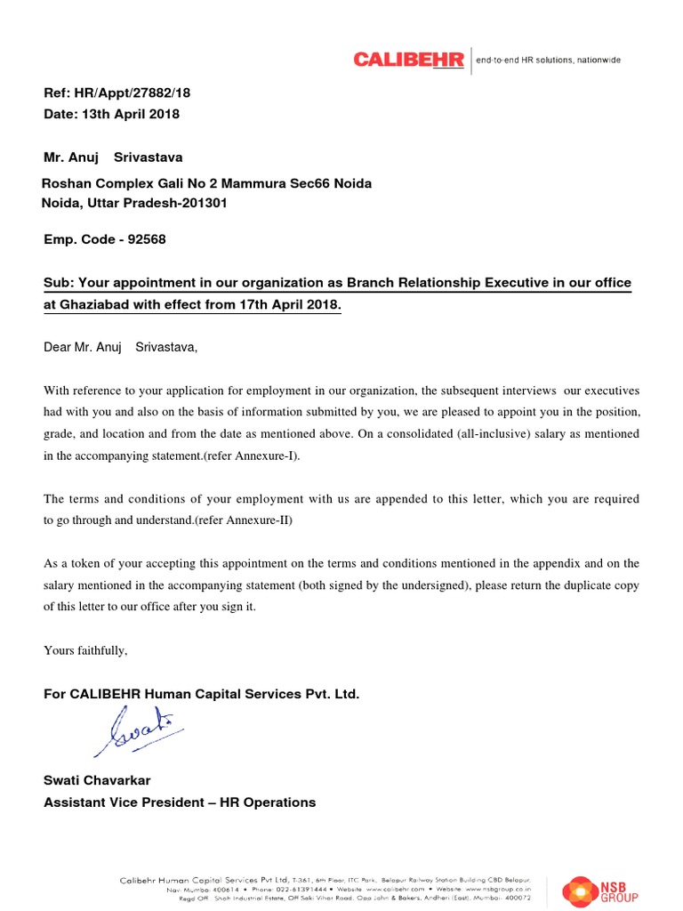 AppointmentLetter PDF | PDF | Pension | Employment