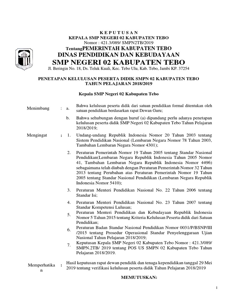 SK Penetapan Kelulusan Peserta Didik | PDF SK Penetapan Kelulusan Peserta Didik | PDF