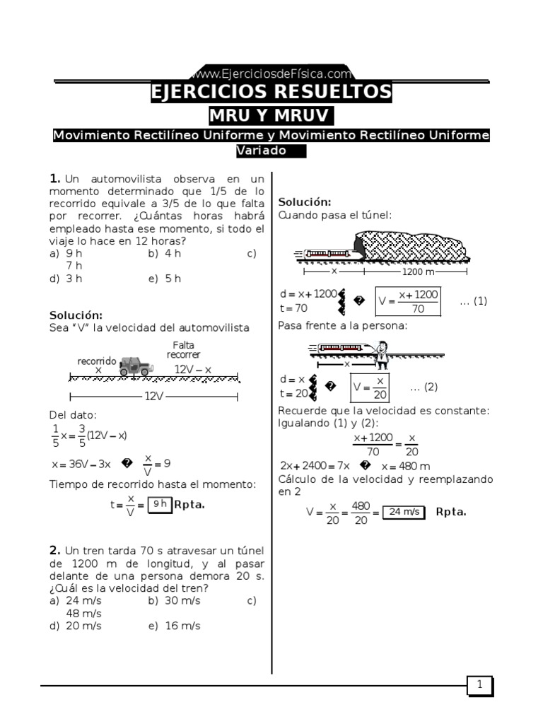 MRU y MRUV Ejercicios Resueltos | PDF | Cantidades fisicas | Cantidad