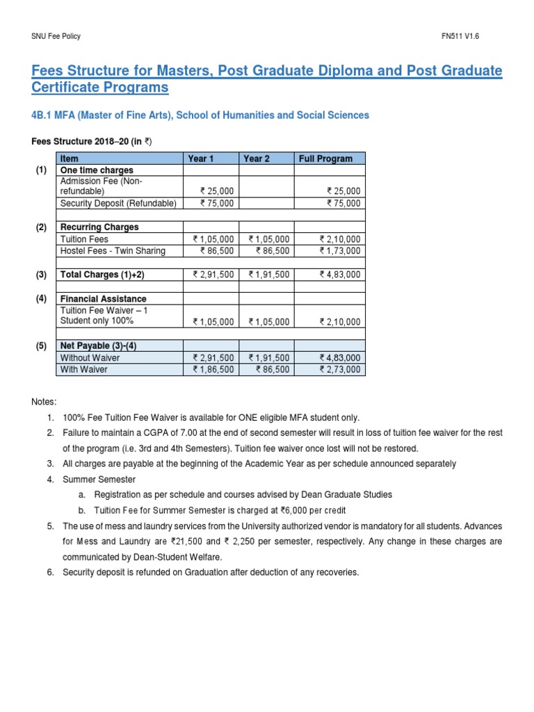 Fees Structure 2018-2019 | PDF | Fee | Tuition Payments