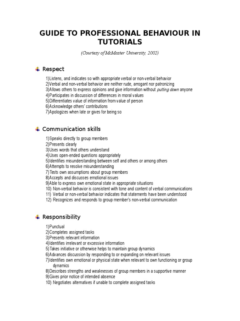 Guide To Professional Behaviour in Tutorials | PDF | Nonverbal ...