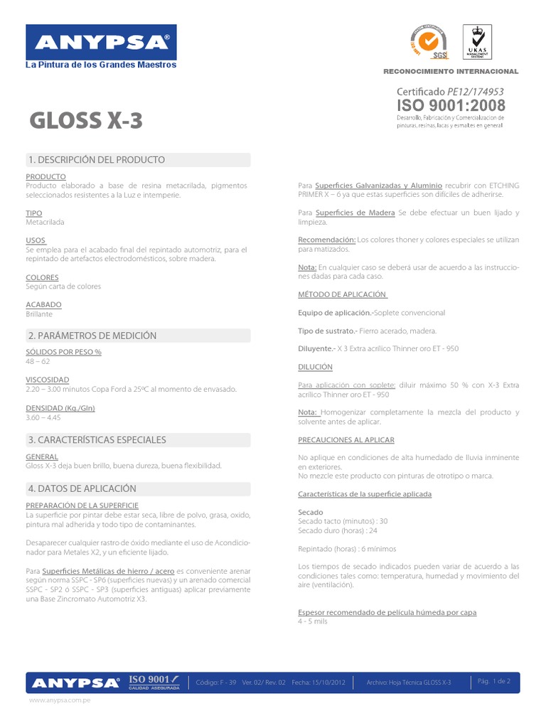 Ficha Tecnica Gloss - X 3 - Anypsa PDF | PDF | Pintar | Química