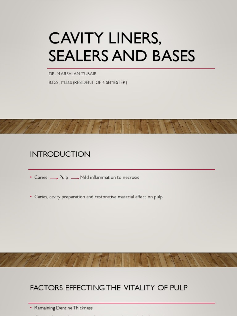 Cavity Liners, Bases, and Sealers Overview | PDF | Mouth | Chemical ...