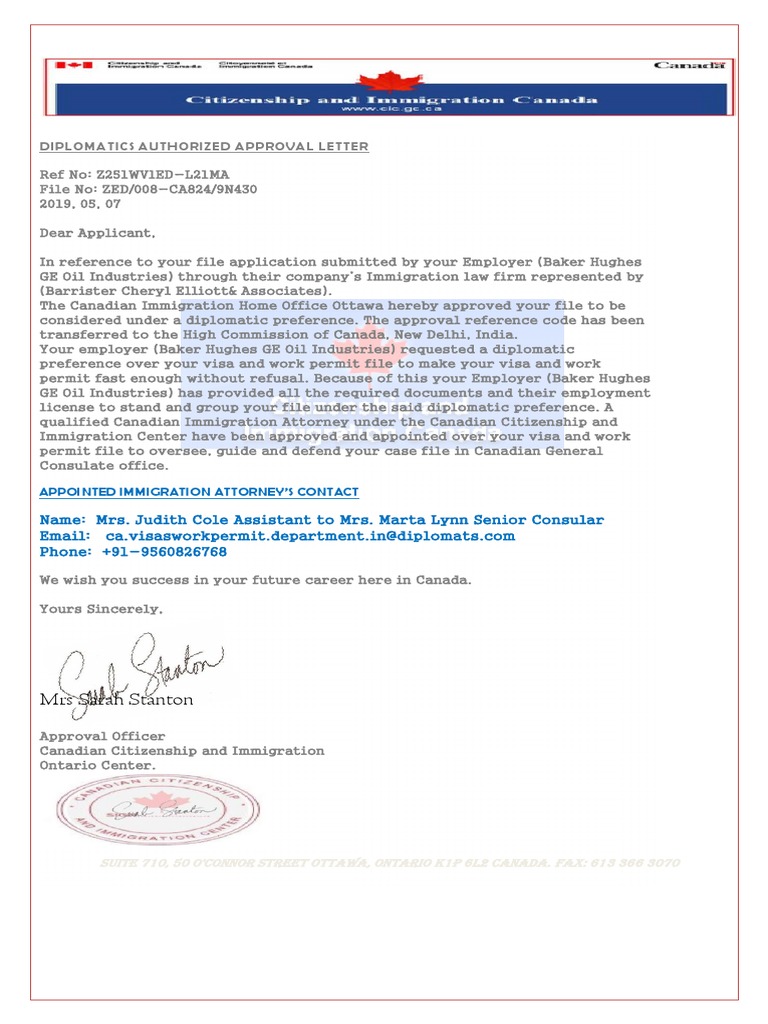 Canada Diplomatic Visa Approval Letter | PDF | Travel Visa | Consul ...