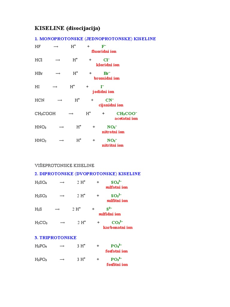 Kiseline Popis Učenici Disocijacija | PDF