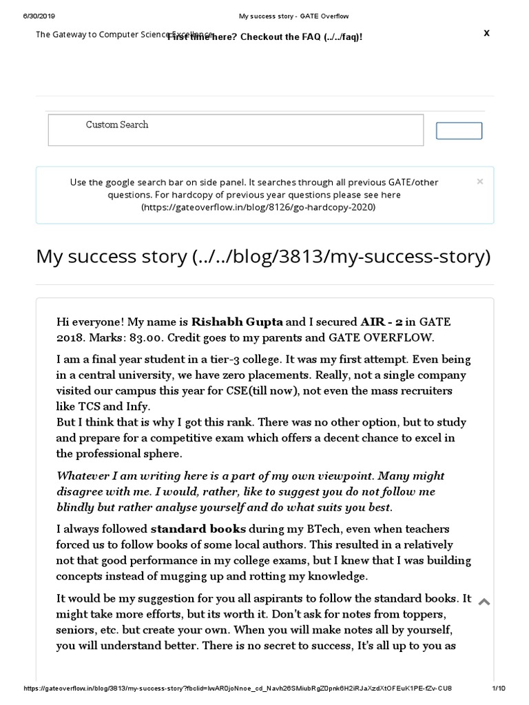 My Success Story - GATE Overflow | PDF | Concept | Time
