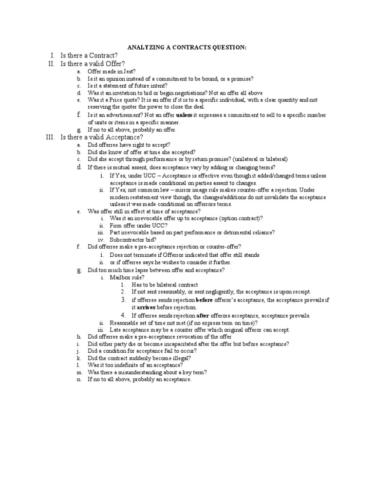 Analyzing a Contracts Question | PDF | Offer And Acceptance | Consideration
