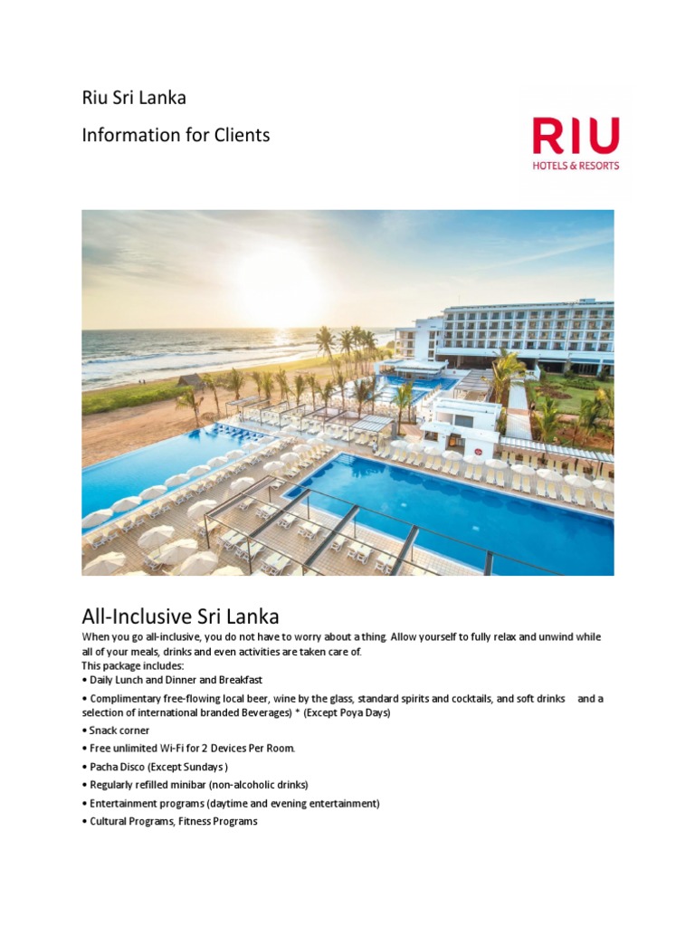 Hotel RIU Informations PDF | PDF | Drink | Restaurants