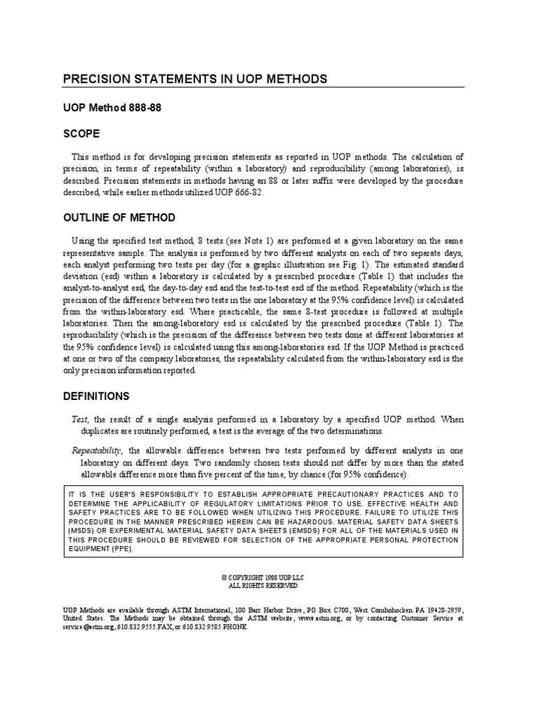 Precision Statements in UOP Methods | PDF | Analysis Of Variance ...