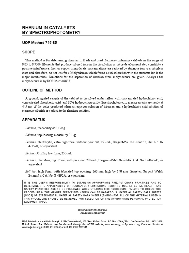 Rhenium in Catalysts by Spectrophotometry | PDF | Acid | Hydrochloric Acid
