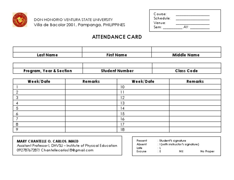 Attendance Card: Villa de Bacolor 2001, Pampanga, PHILIPPINES | PDF