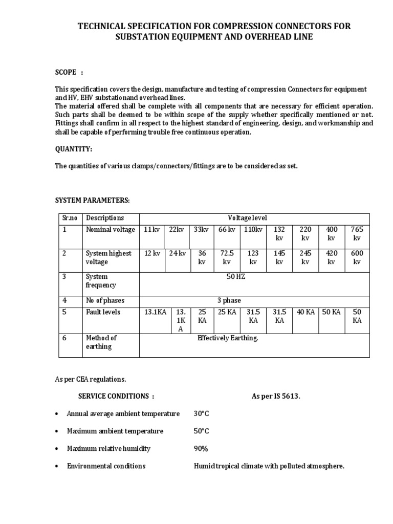 Final Technical Specification For COMPRESSION CONNECTORS For Substation ...