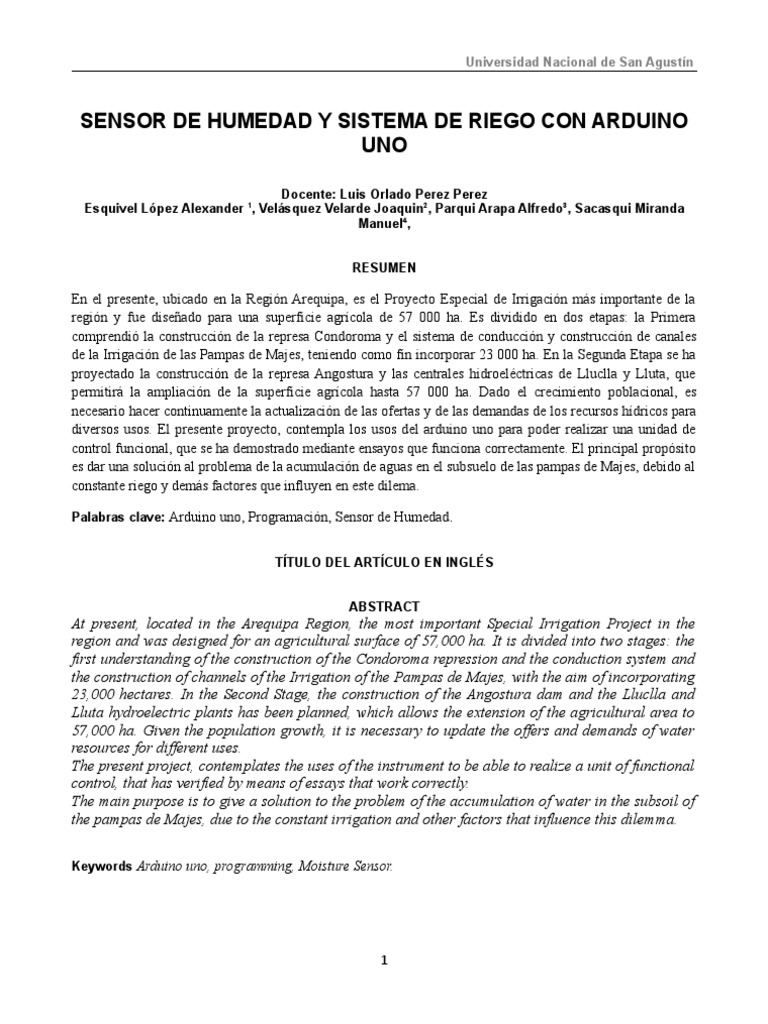 Proyecto Riego Automatizado Arduino Uno | PDF | Riego | Agricultura