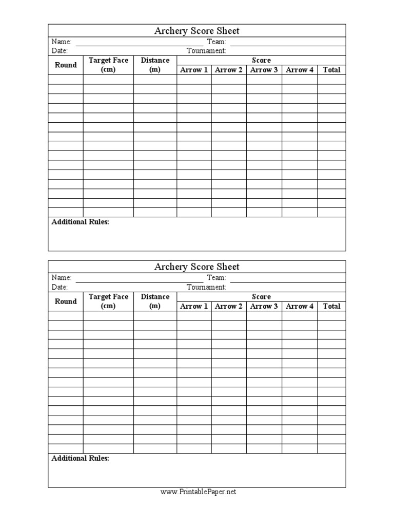 Printable Archery Score Sheet Template | PDF