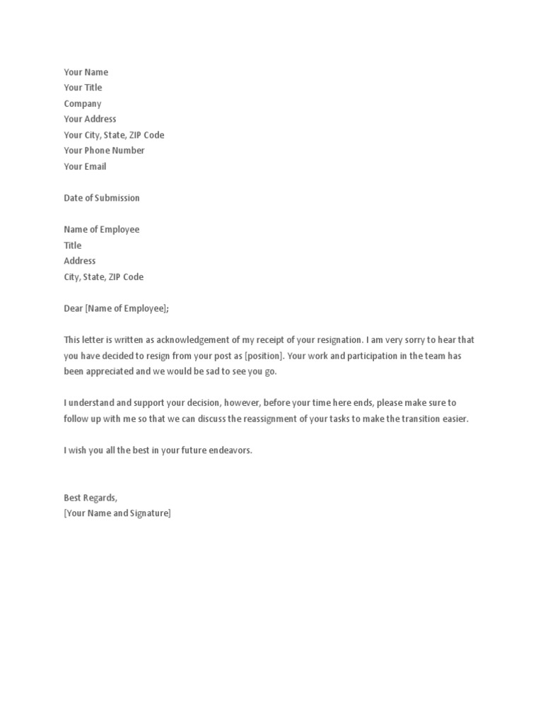 Acknowledgement of Resignation Letter PDF | PDF