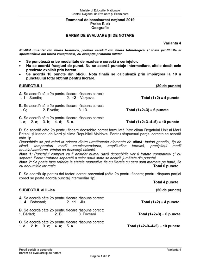 Barem Geografie BAC 2019 | PDF