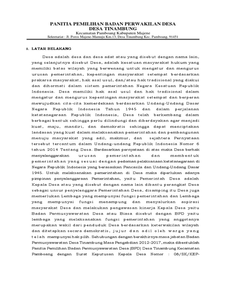 Proposal Pemilihan & Pelantikan BPD Periode 2017-2023 | PDF