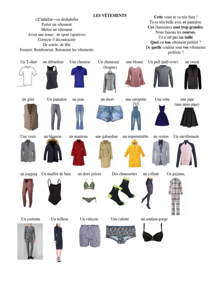 Vocabulaire des vêtements en français | PDF | Vêtements | Corps humain