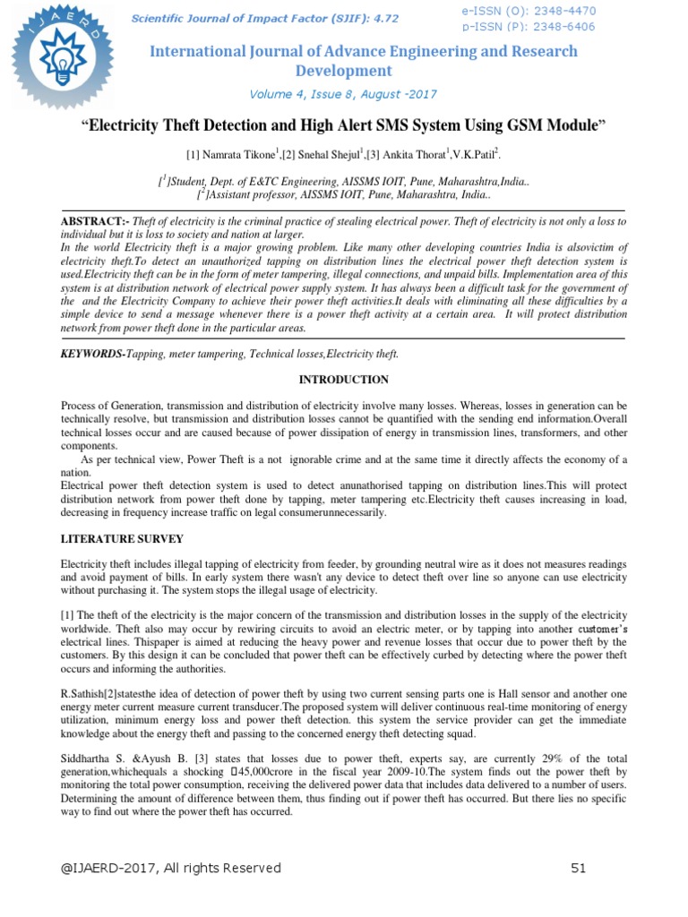 Electricity Theft Detection and High Alert SMS System Using GSM Module ...