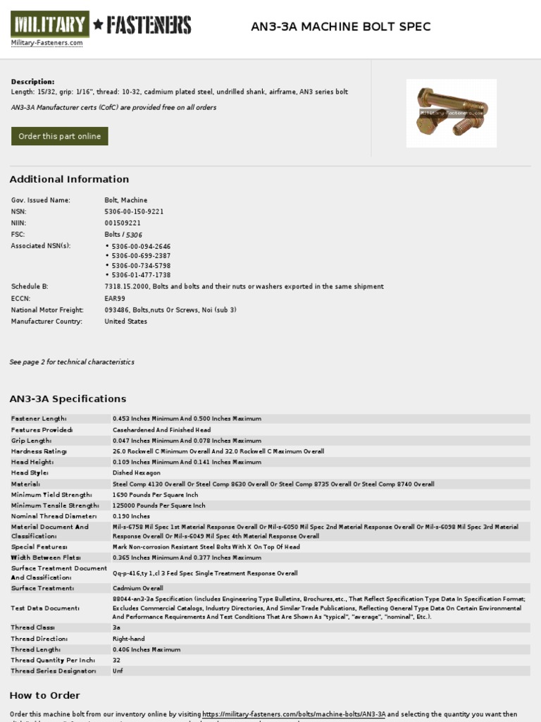 AN3-3A Spec | PDF | Screw | Nut (Hardware)