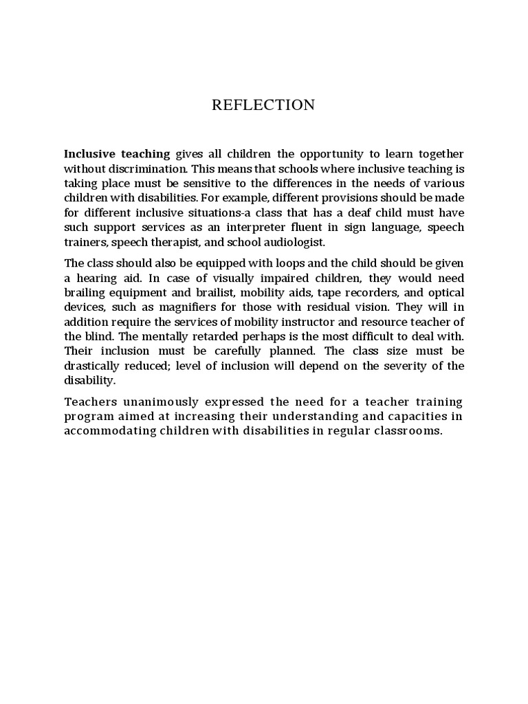 Reflection: Inclusive Teaching Gives All Children The Opportunity To ...