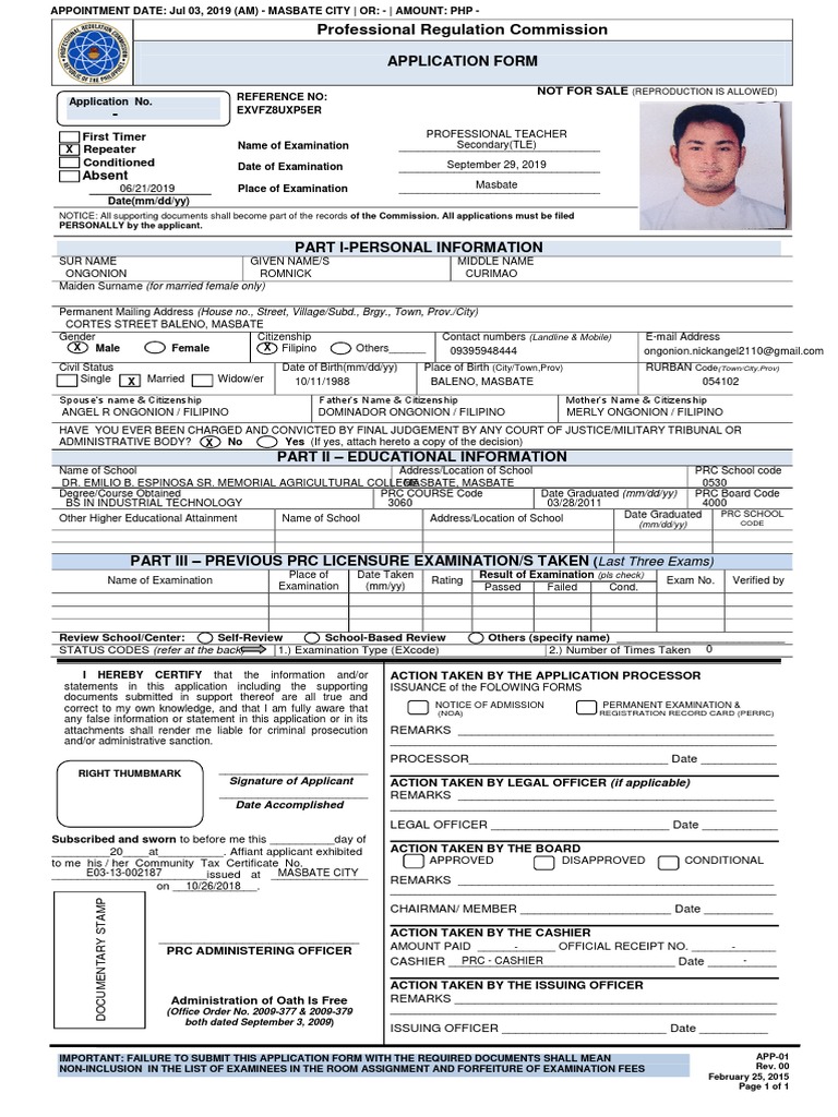 Application Form: Professional Regulation Commission | Download Free ...