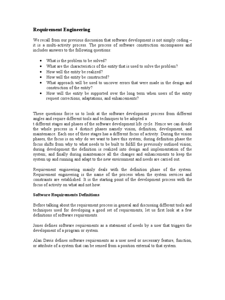 Requirement Engineering: Software Requirements Definitions | PDF ...
