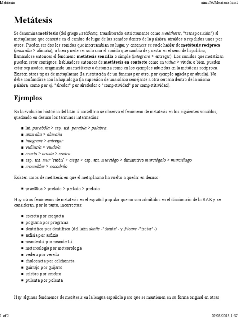 Metátesis | PDF | La lingüística aplicada | Psicolingüística