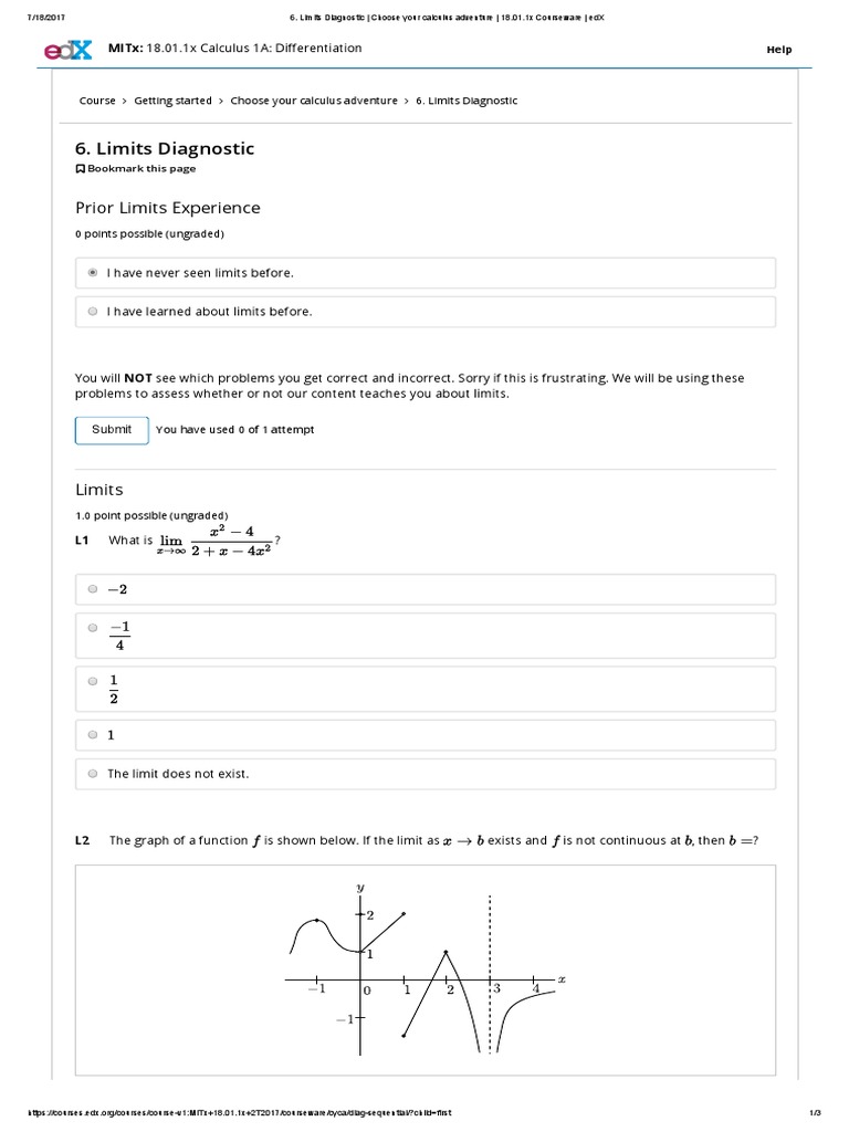 Limits Diagnostic - Choose Your Calculus Adventure - 18.01 | PDF ...
