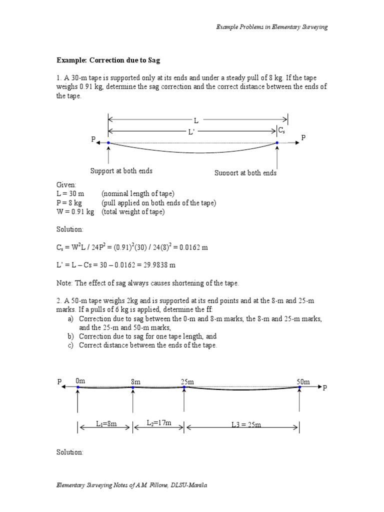 Example: Correction Due To Sag: Example Problems in Elementary ...