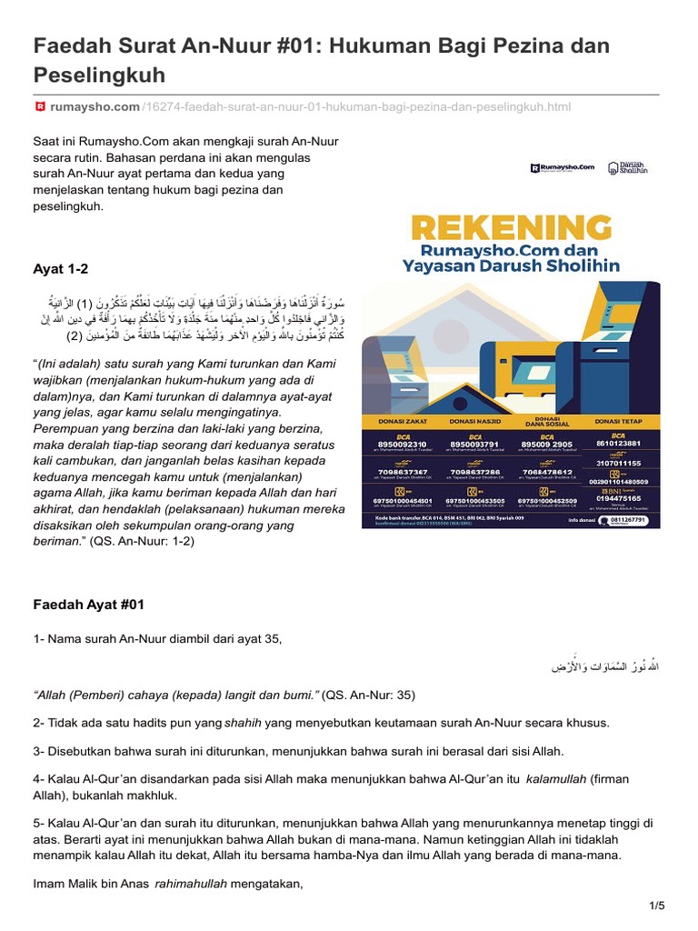 Hukuman Zina dalam Surah An-Nuur | PDF