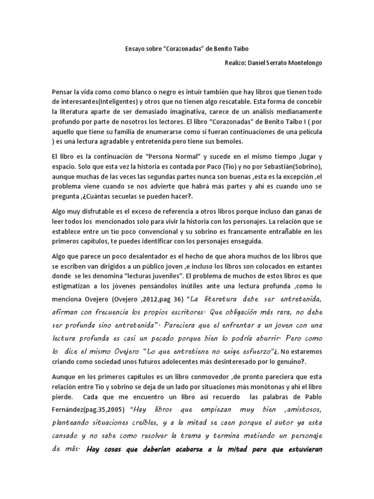 Ensayo Corazonadas Benito Taibo 2 | PDF | Poesía | Ficción general