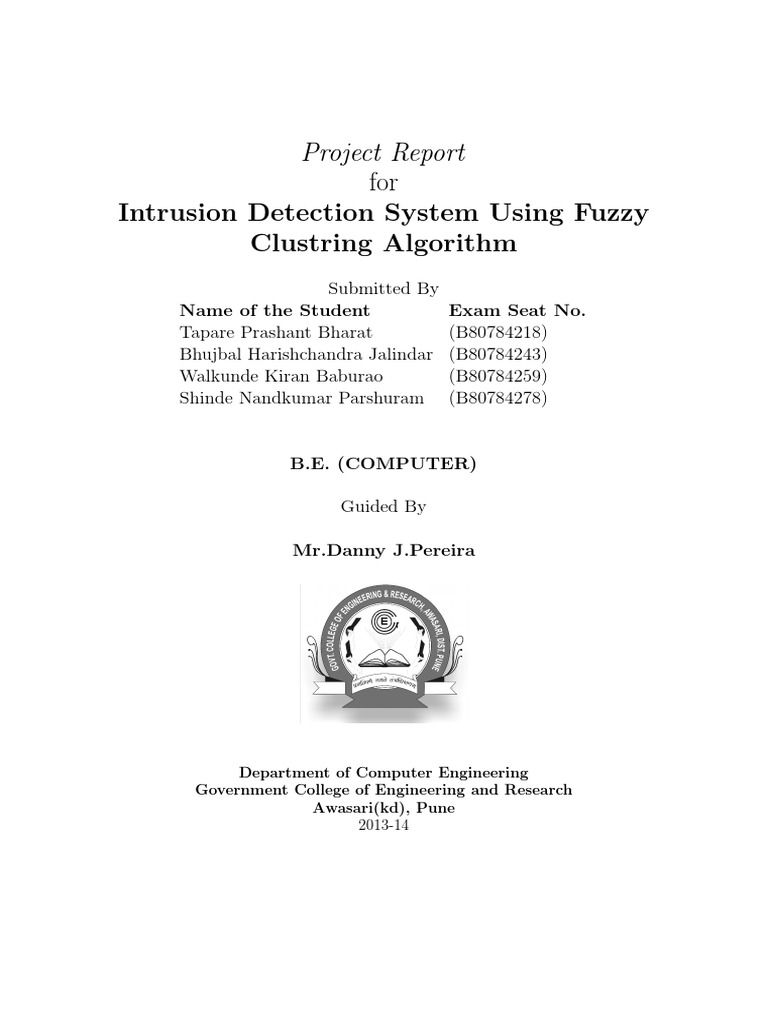 Project Report For Intrusion Detection System Using Fuzzy Clustring ...