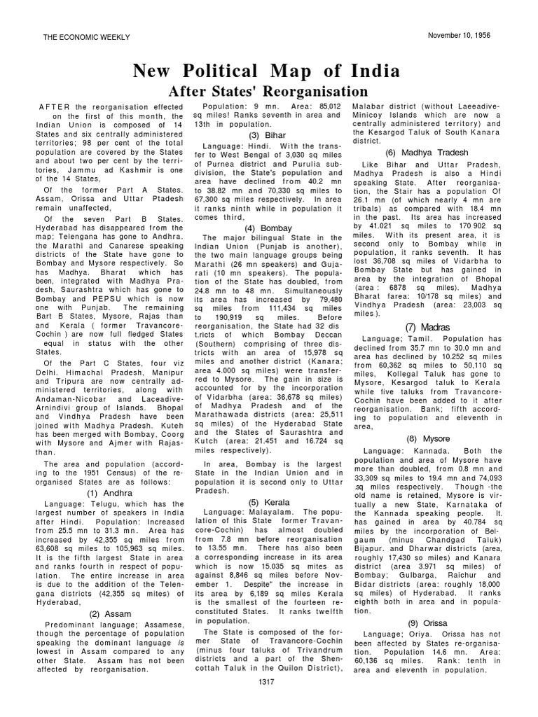 India’s New Political Map Post-1956 | PDF | Languages Of Asia | Languages