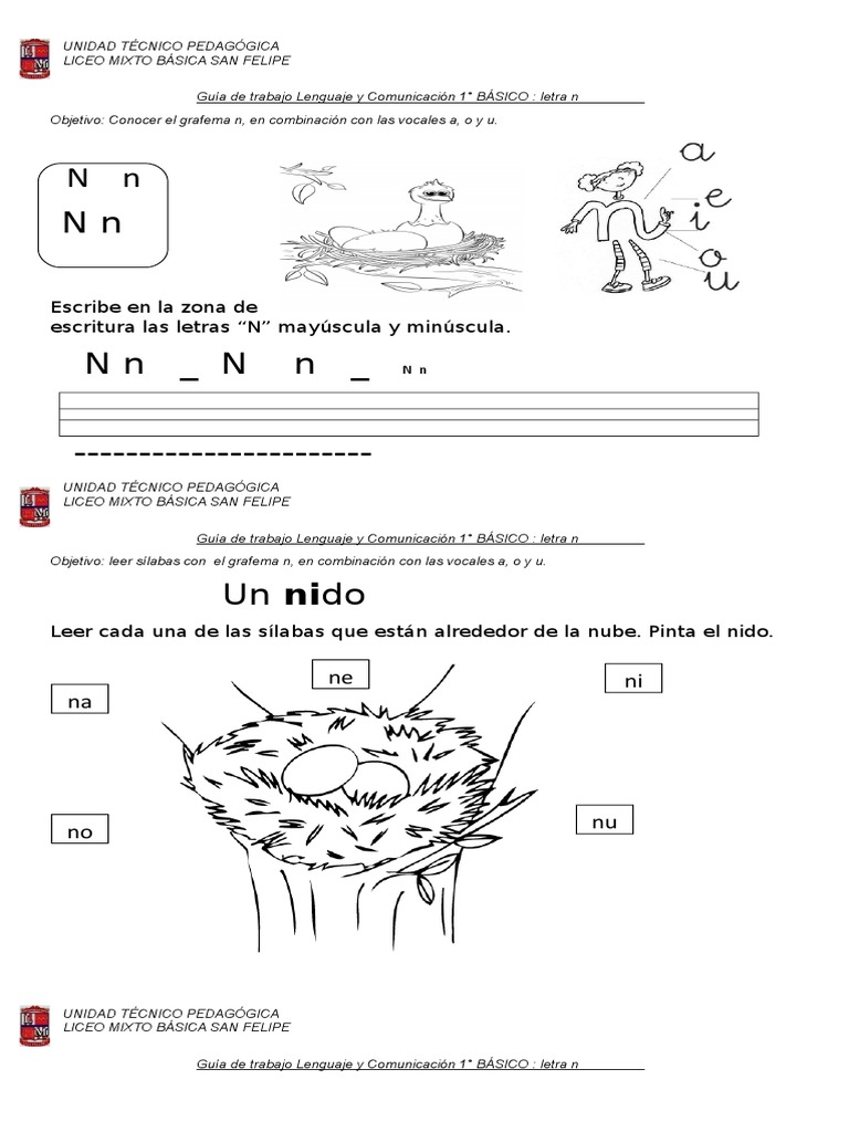 Guía Letra N | PDF | Escritura | Texto