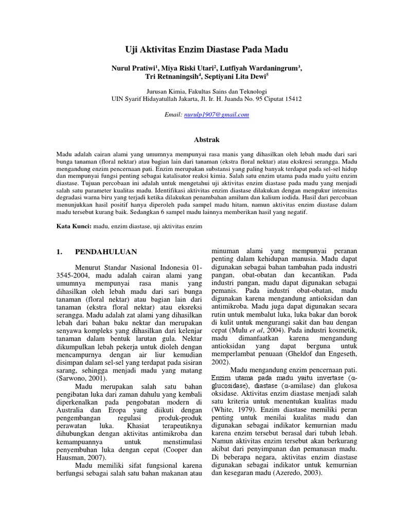 JURNAL Uji Aktivitas Enzim Diastase Pada Madu FIXXX | PDF