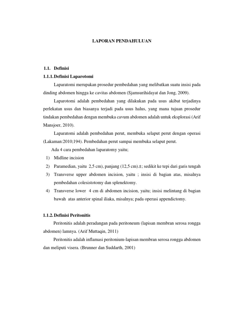 Laporan Pendahuluan Peritonitis Post Op Laparotomi | PDF