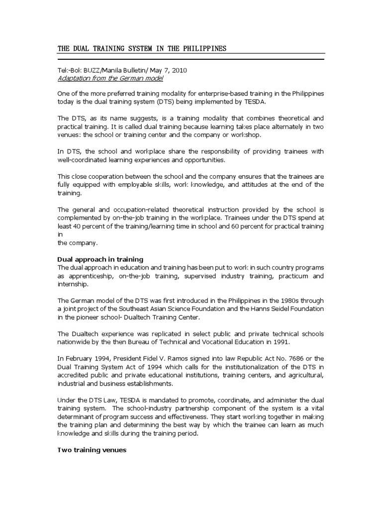 The Dual Training System in The Philippines | PDF | Behavior ...